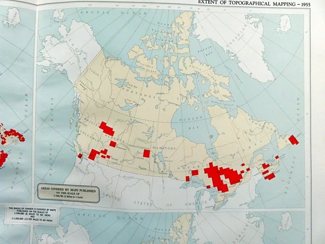 MAP OF CANADA Topographical Land Survey Canadian Mapping Large Vintage ...