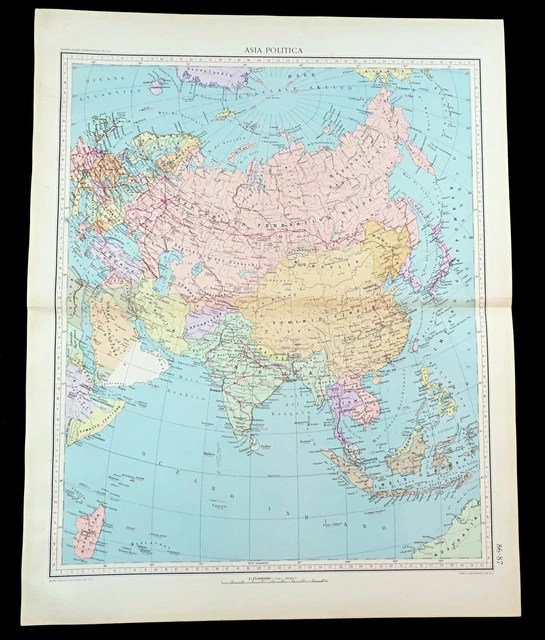 ITALIAN MAP OF Asia The Far East India China Japan Russia Large Antique ...