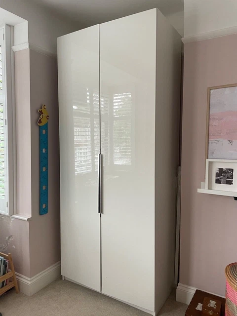 IKEA PAX DOUBLE wardrobe with hanging rail and drawer unit white gloss ...
