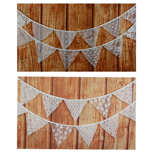 EYE CATCHING DECOR White Lace Pennant Wall Hanging 12 Flags for Special ...