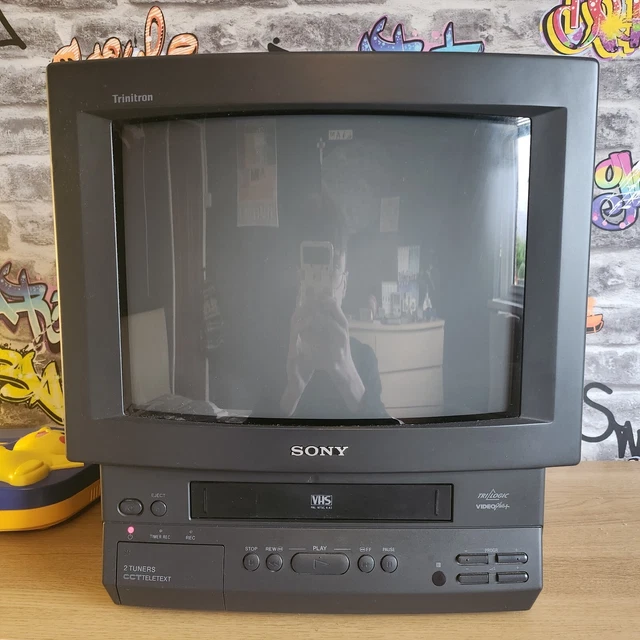 SONY TRINITRON KV-14V6U CRT Colour Video Black TV VCR w Remote Retro ...