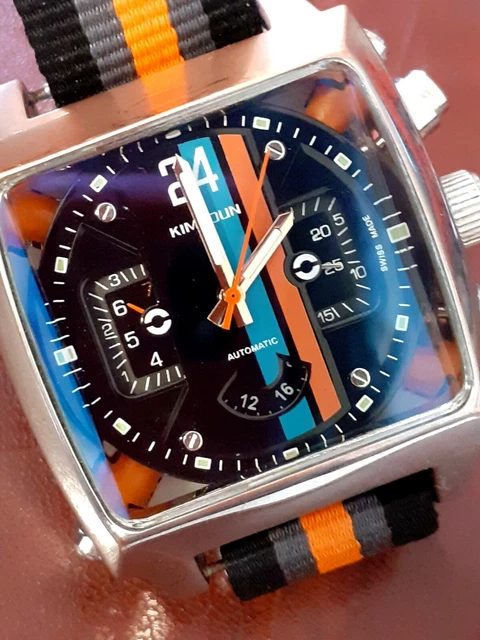 OROLOGIO KIMSOUN AUTOMATICO Stile Aspetto Monaco Gulf Watch Racing ...