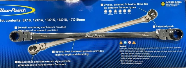 BLUE-POINT (SNAP-ON) BOERMLDS1618 16-18mm Extra Long Flex Ratcheting ...
