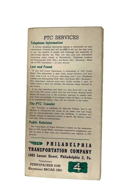 VINTAGE OCT-1944 PTC Map of Philadelphia Streetcar/Bus/Subway ...
