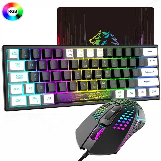 UK LAYOUT MINI Gaming Keyboard Mouse Set RGB EED Wired Portable ...