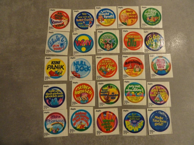 FERRERO SAMMELBILDER DUPLO - Satz Button Sprüche Aufkleber 1983 EUR 16 ...