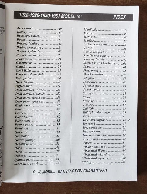 C.W. MOSS AUTO Catalog Model A Ford Reproduction Parts 1928-1931 70pgs ...