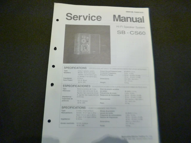 SCHEMA ELETTRICO MANUALE di servizio originale Technics SB-CS60 EUR 12 ... SCHEMA ELETTRICO MANUALE di servizio originale Technics SB-CS60 EUR 12 ...