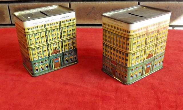 2 VINTAGE COMMONWEALTH BANK OF AUSTRALIA Money Box Tin ~ 1970s EUR 29 ...