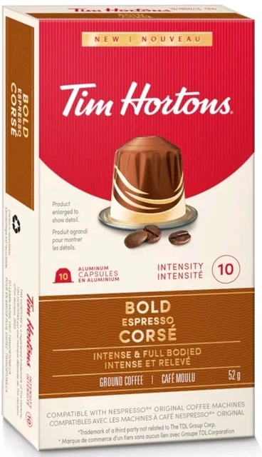 10 TIM HORTONS BOLD ESPRESSO Coffee Capsules Nespresso Original ...
