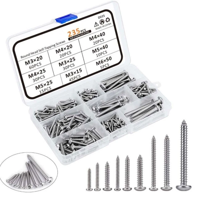 235PCS M3/M4/M5/M6 SELF-TAPPING Screws Quick Tapping Screws Mechanical ...