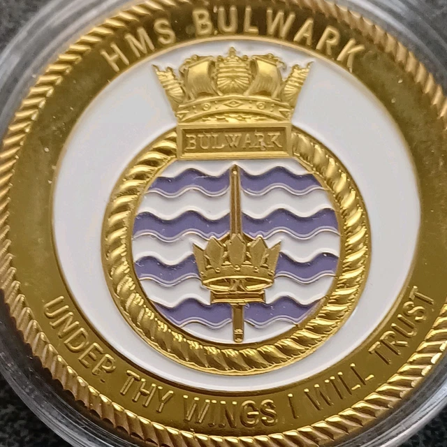ROYAL NAVY HMS BULWARK 24ct Gold Plated Collectable Coin 44mm dia £8.65 ...