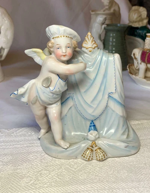 ANTICO CHERUBINO CUPIDO Angel Menu Sitzendorf Dresden German Porcellana ...