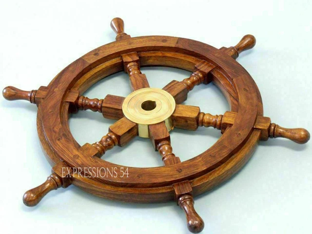 ROUE DE BATEAU en bois marron nautique en laiton de 18 pouces, décoration... EUR 48,84 - PicClick FR