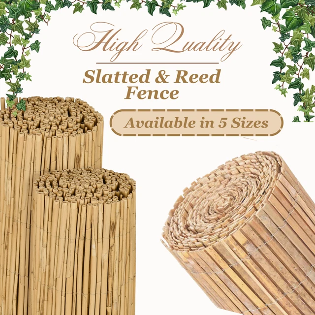 NATURAL BAMBOO GARDEN Slat Reed Fence Panel Outdoor Privacy Screening ...