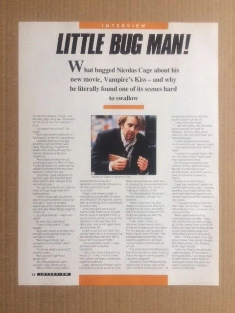 NICOLAS CAGE ORIGINAL Vintage Film Review Magazine Clipping / Article ...