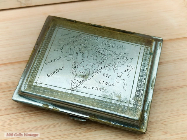 MAP OF INDIA-BRITISH Empire Era Vintage Cigarette Case-Tobacciana-0bl £ ...