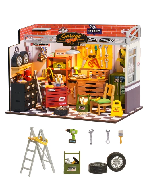 DIY MINIATURE HOUSE Kit Mini Dollhouse Garage Workshop Tiny House ...