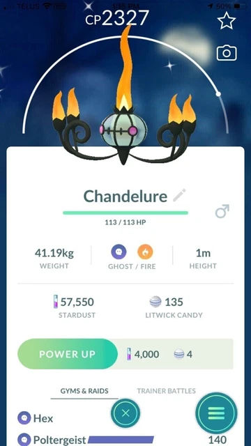 POKÉMON GO-SHINY CHANDELURE(LEGACY) 3moveset-Best for ULTRA LEAGUE PVP ...