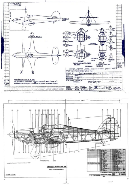 HAWKER HURRICANE ORIGINAL Blueprint Plans WW2 period RARE 450 Drawings ...