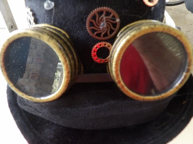 BLACK TOP Hat Steam Punk With Goggles Female/ Net Hatband Cosplay £17. ...