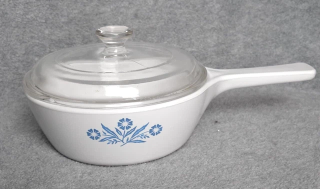 VINTAGE CORNING WARE P-81-B Lidded Glass Blue 1 Pt. Cornflower Handled ...