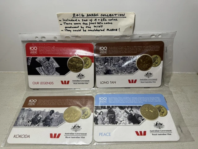 2016 100 YEARS Of Anzac Australian Mint 25 Cent Coins Kokoda Long Tan ...