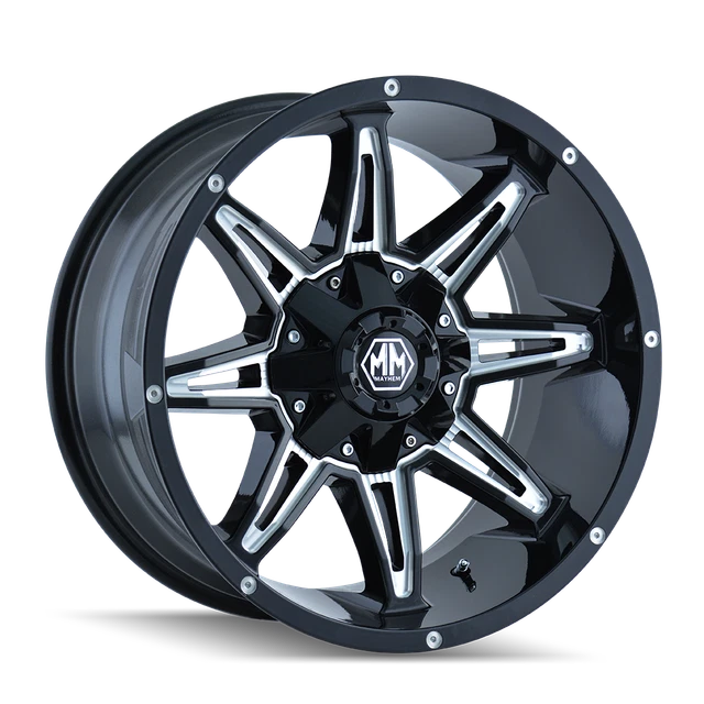 20X10 MAYHEM 8090 Rampage Gloss Black Milled Wheels 8x170 (-25mm) Set ...