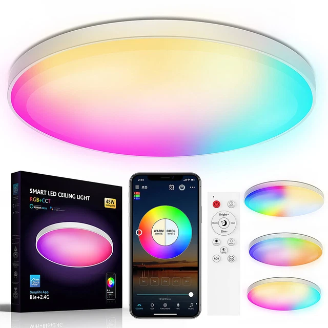 DIMMABLE LED SMART Ceiling Light RGB 7 Colour Remote Living Room Night ...