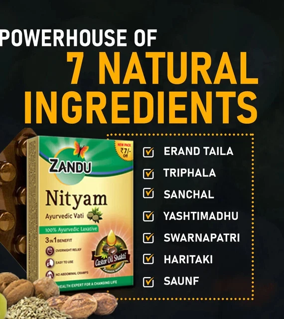 100 ZANDU NITYAM Herbal Ayurveda Tablets Gas,Flatulence, Constipation ...