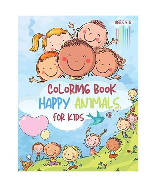 COLORING BOOK FOR Kids: Coloring Book For Kids Ages 4-8 - Happy Animals ...