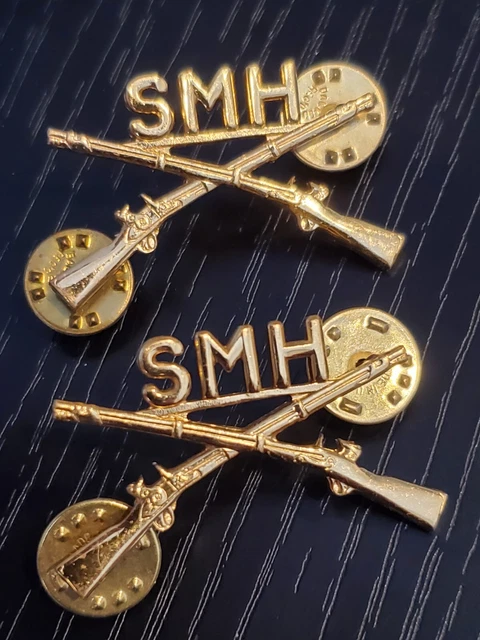 WWII US ARMY SMH Infantry Officer Collar Pin Insignia Pair L@@L!!! $10. ...