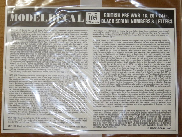MODEL DECAL MD105 1:72 British Pre War black serial numbers & letters ...