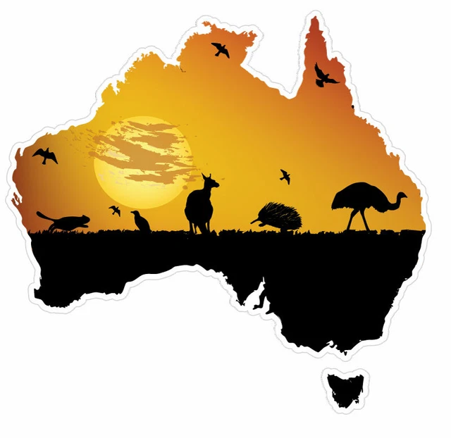 AUSTRALIAN FLAG MAP Sticker Decal with Kangaroo , emu , Australian ...