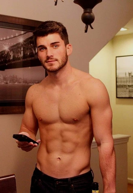 Shirtless Male Jock Shower Beefcake Muscle Handsome Beard Hunk Photo