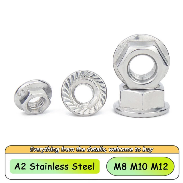 M8-M12 FINE PITCH Thread Flanged Hex Nuts Serrated Flange Nut A2 ...