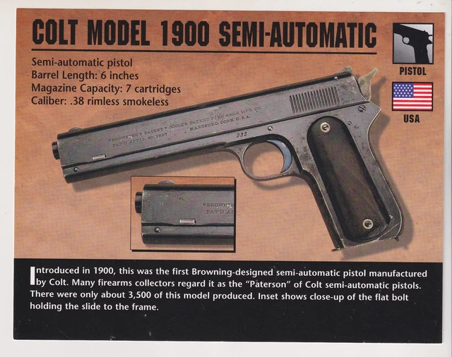 COLT MODEL 1900 SEMI-AUTOMATIC Pistol Hand Gun Classic Firearms PHOTO ...