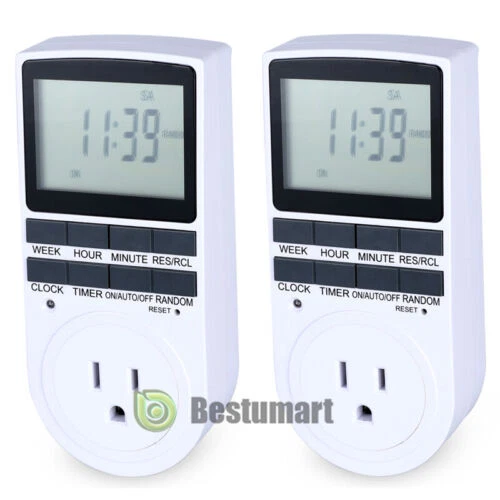 7 DAY HEAVY Duty Digital Electric Programmable Timer Dual Outlet Plug ...