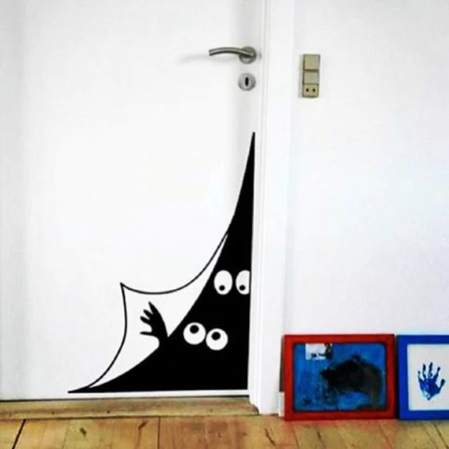 DOUBLE-SIDED ART DECALS Wall Corner Sticker Peeping Eyes Mural Wall ...