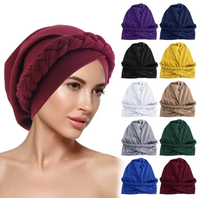 HAIR LOSS WOMEN Muslim Braids Hijab Chemo Turban Head Scarf Wrap Bonnet ...