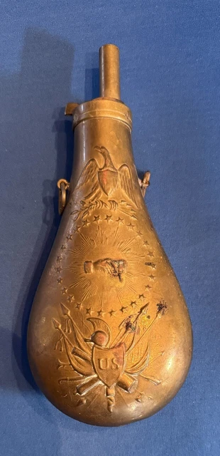 VINTAGE BRASS MUSKET Powder Flask, American Eagle & Peace Motif, made ...