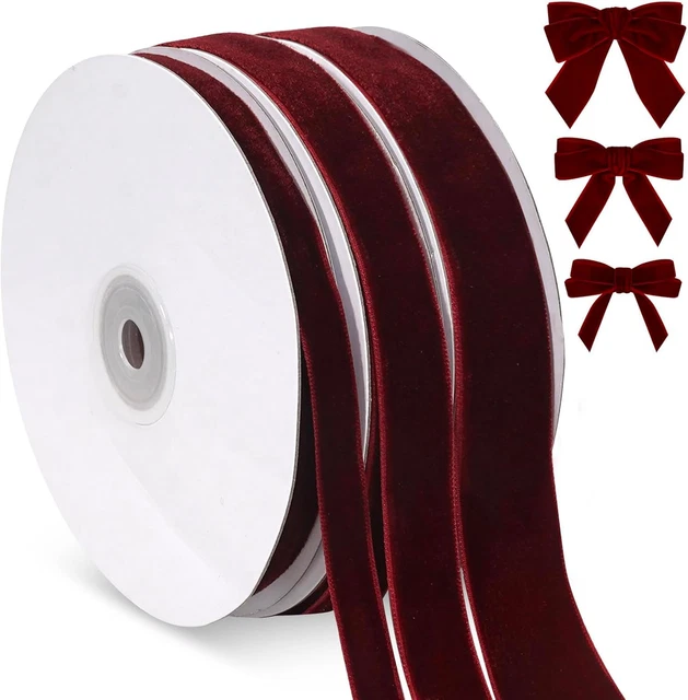 3 ROLLS VINTAGE Burgundy Christmas Velvet Ribbon for Gift Wrapping ...