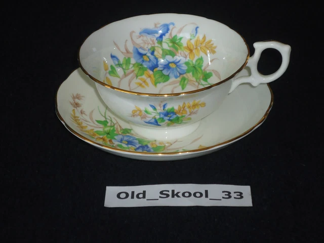 VINTAGE HAMMERSLEY BONE China Tea Cup & Saucer (Pretty blue flowers ...