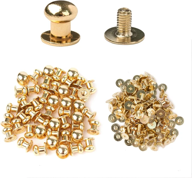 SET 50 RIVETTI rotondi viti rivetti Chicago viti oro pelle rivetti per ...