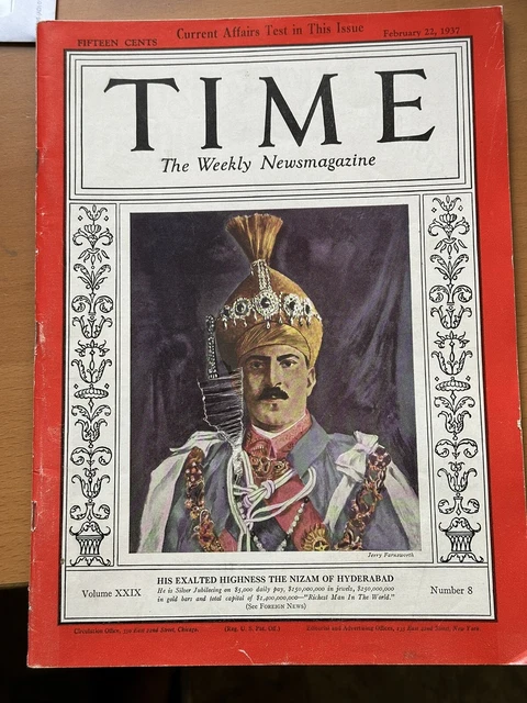 TIME MAGAZINE 1937 Nawab Of Hyderabad Richest Man In The World £164.15 ...