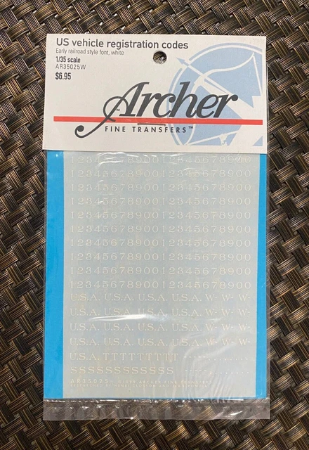 ARCHER FINE TRANSFERS Us Vehicle Registration Codes Model Kit Decals ...