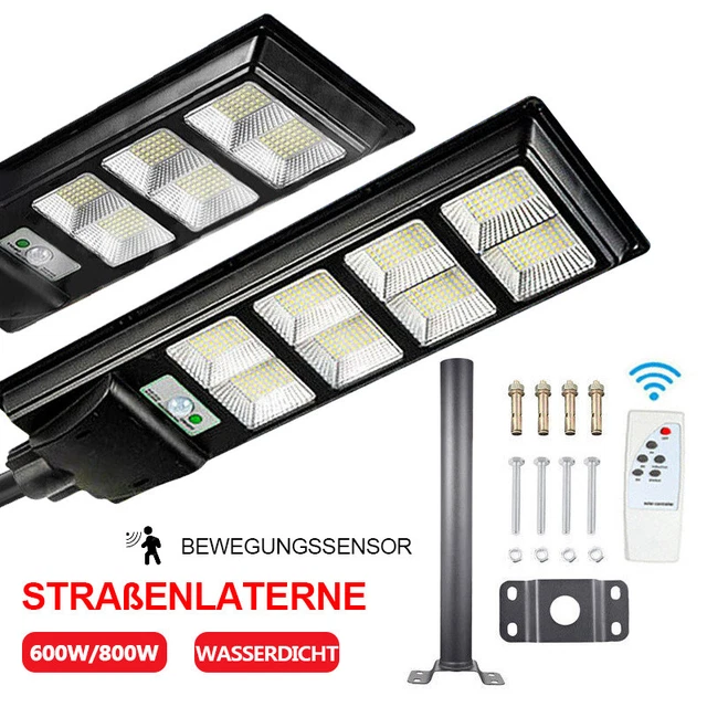 SOLAR BEWEGUNGSMELDER STRASSENLATERNE Fernbedienung LED Garten IP65 Gartenlampe EUR 45,00 ...