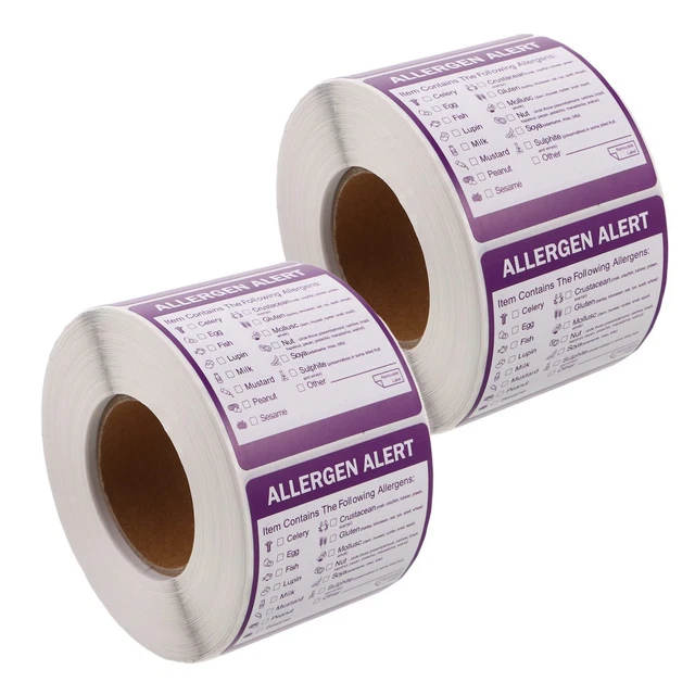 2 ROLLS ALLERGEN Label Food Labels Caution Stickers Identification $44. ...