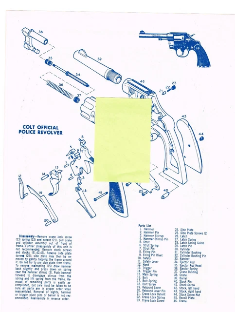 COLT POLICE REVOLVER, 45 Auto Pistol Exploded View Parts List ...