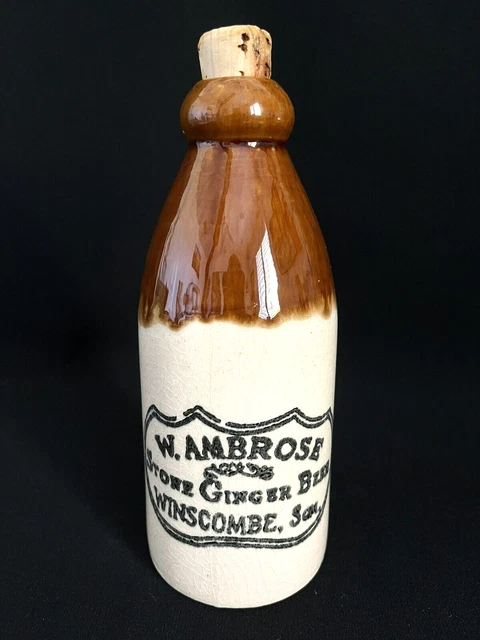 ANTIQUE W.AMBROSE STONE GINGER BEER Stoneware Bottle with cork NICE $30 ...